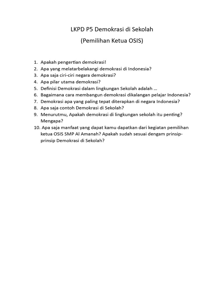 LKPD P5 Demokrasi Di Sekolah | PDF | Karier & Perkembangan | Ilmu Sosial