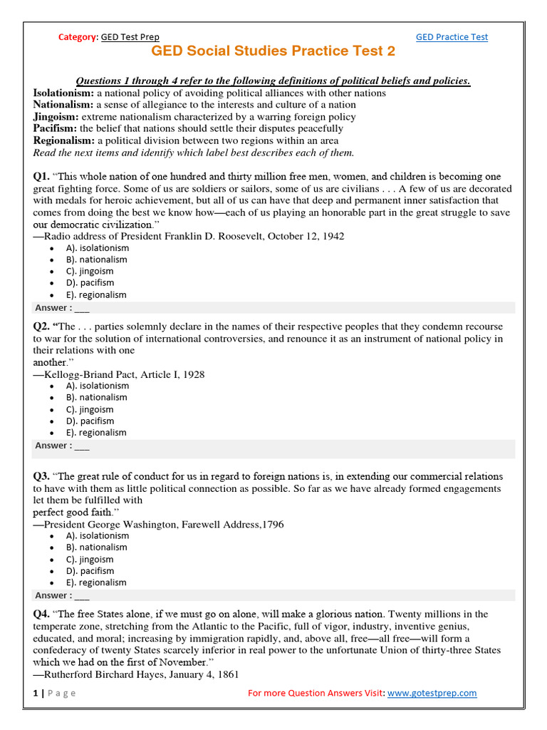 GED Social Studies Practice Test | PDF | Cost Of Living | Mahatma Gandhi