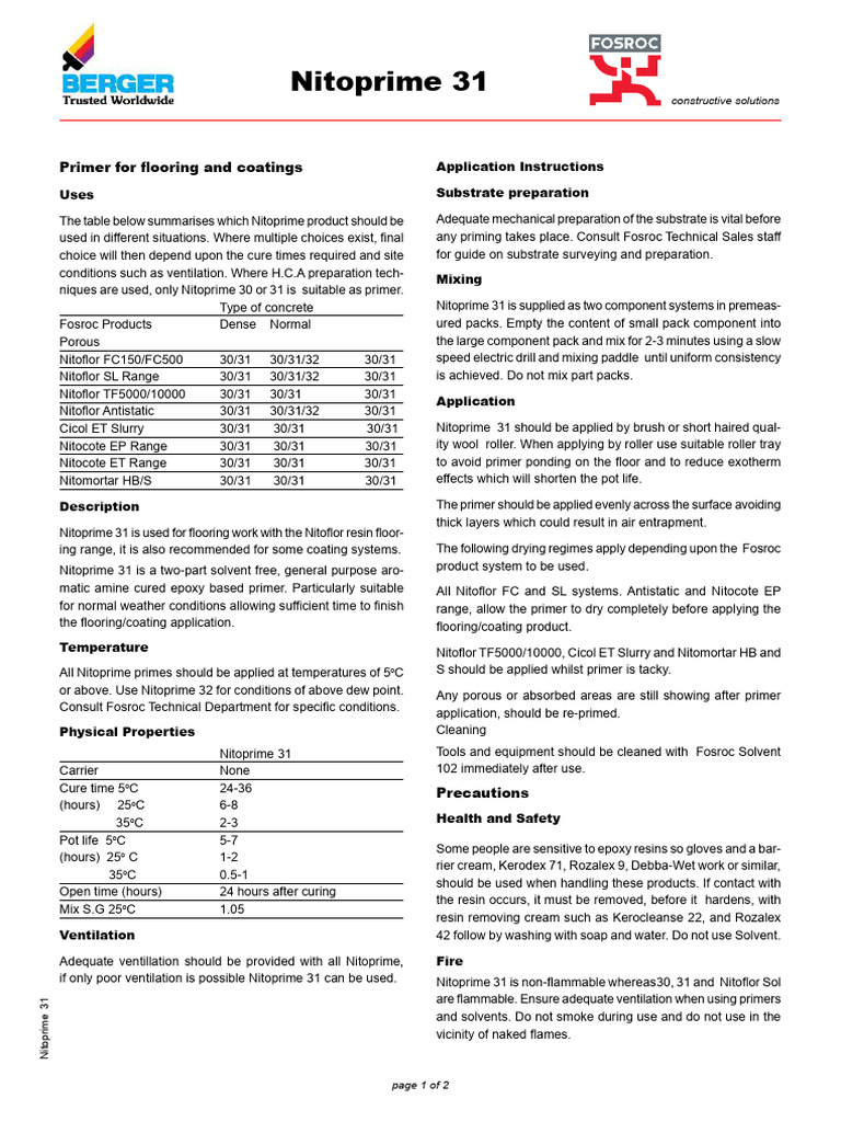 TDS Nitoprime 31 BFL2 | PDF | Epoxy | Applied And Interdisciplinary Physics