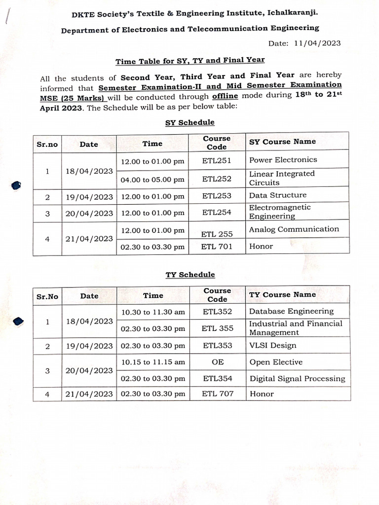 SEII and MSE Schedule | PDF