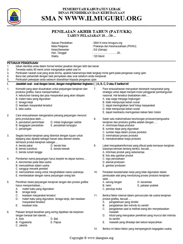 Soal PAT PKWU Kelas 10 | PDF