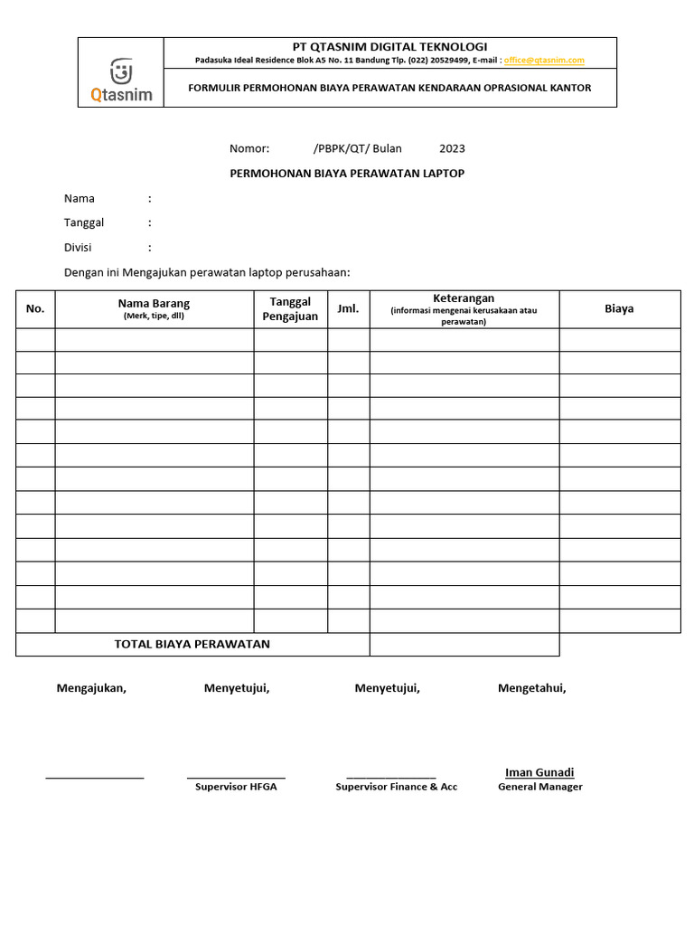 FORM MASTER - Pengajuan Perawatan Laptop | PDF