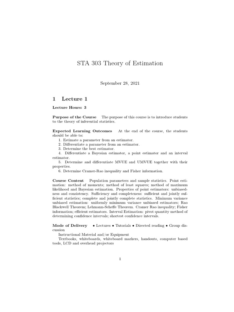 STA 303 Lec 1 | PDF | Estimator | Statistics