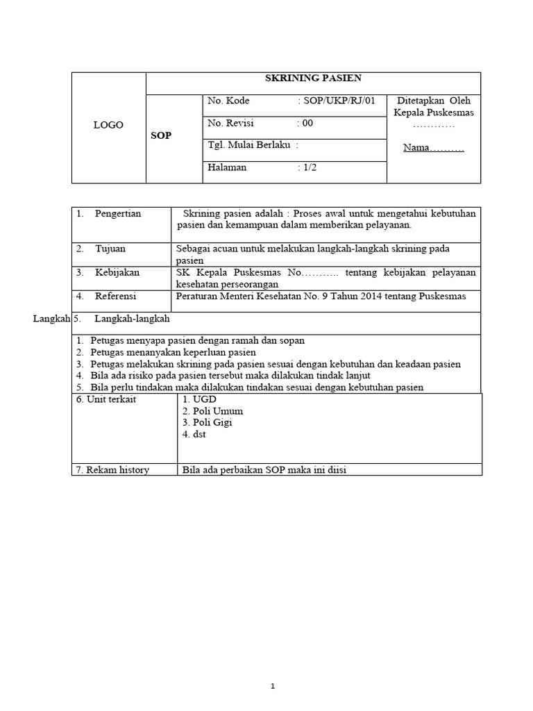 Contoh Sop Skrining | PDF