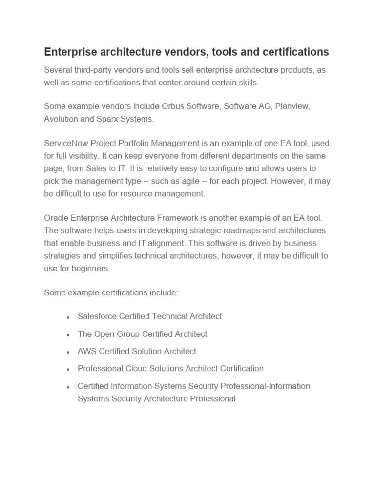Enterprise Architecture Vendors | PDF