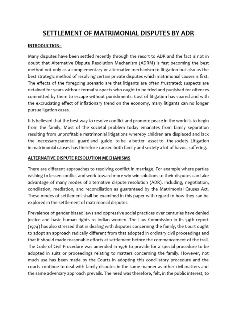 Adr Module V Adr Matrimonial Disputes Pdf Mediation