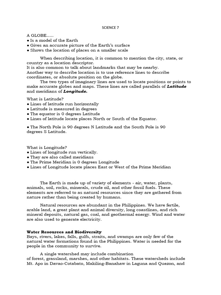 SCIENCE Handout 7 | Download Free PDF | Latitude | Rock (Geology)