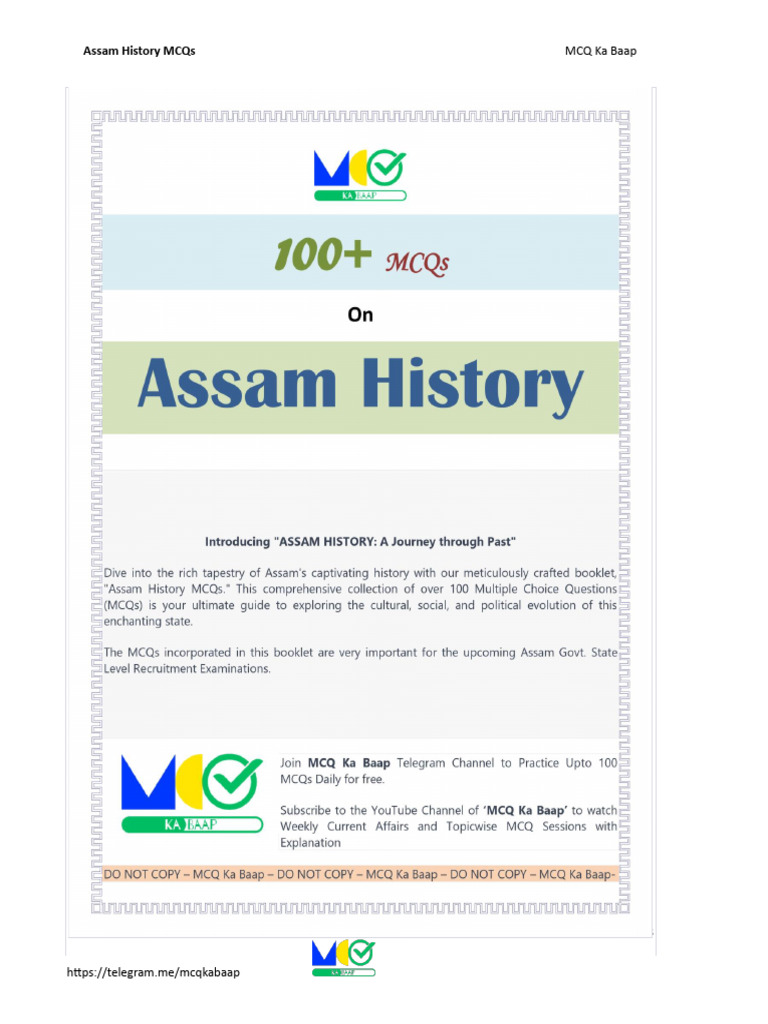 100+ Assam History MCQ Final | PDF 100+ Assam History MCQ Final | PDF