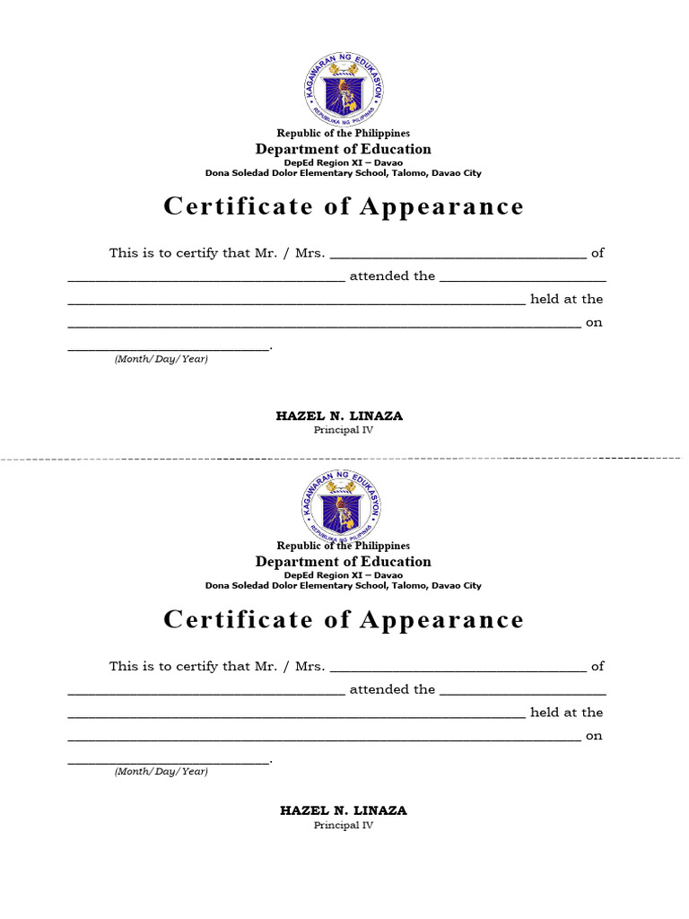 111NEW - CERTIFICATE OF APPEARANCE - A4 Size 1DSDES | PDF | Career ...