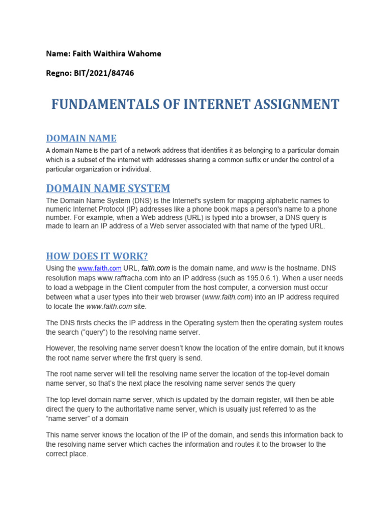 Fundamentals of Internet Assignments | PDF | Domain Name | Domain Name System