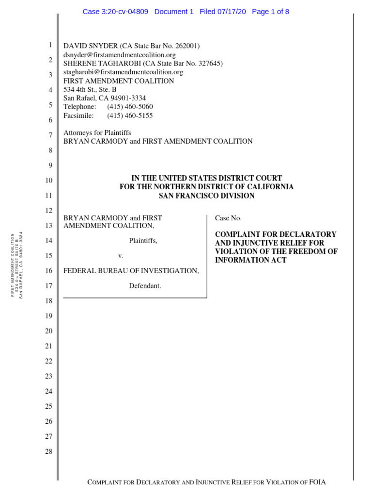 Complaint FAC V FBI | PDF | Freedom Of Information Act (United States ...
