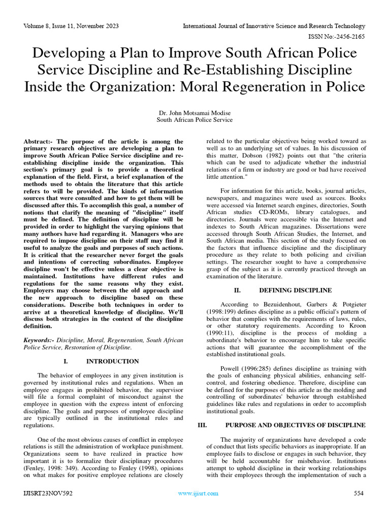 Developing A Plan To Improve South African Police Service Discipline ...