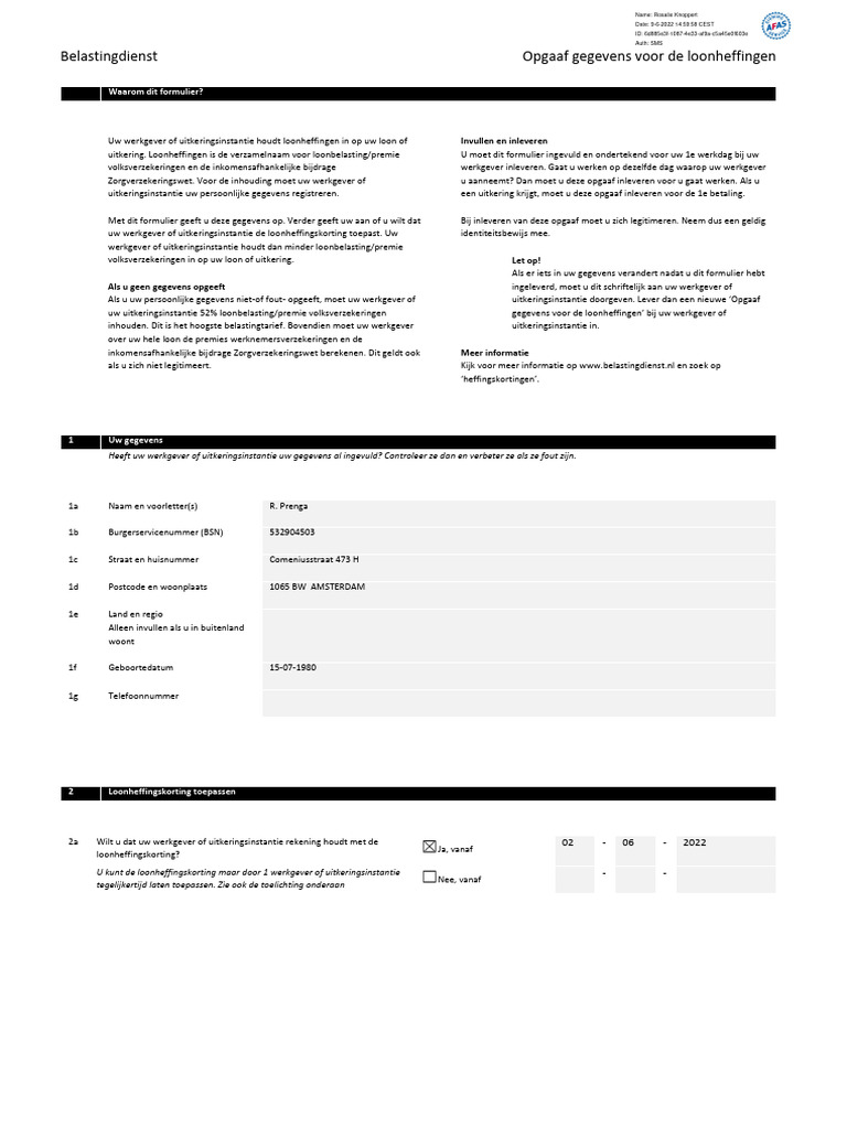 Opgaaf Loonheffingen | PDF
