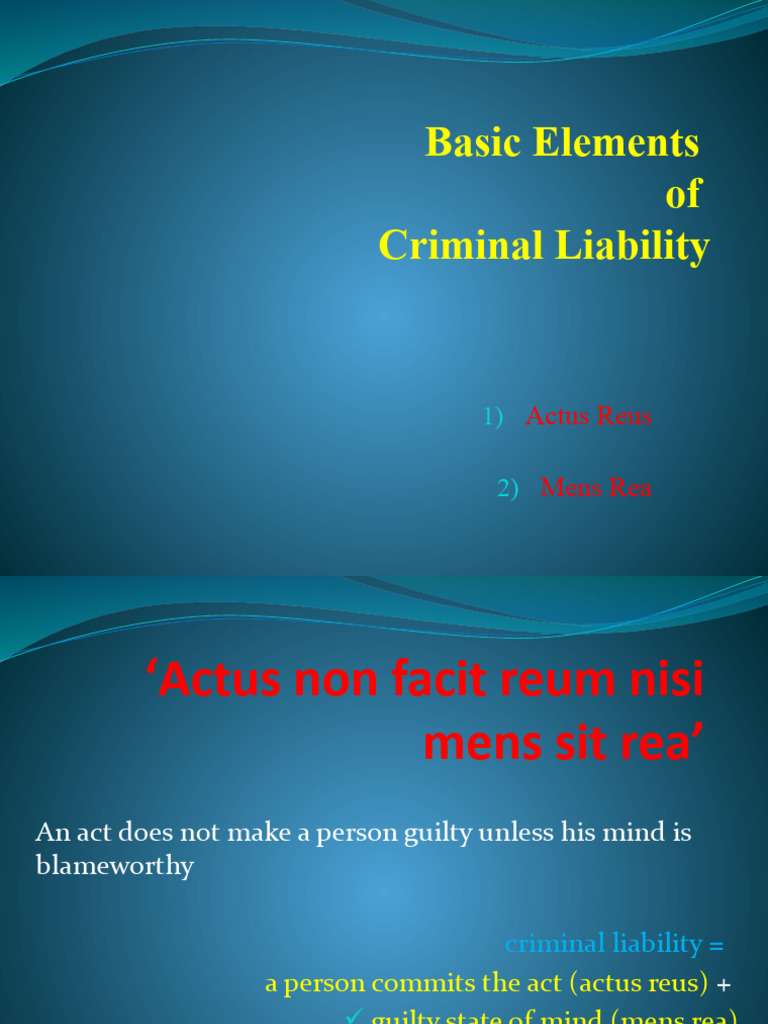 Topic 1 Elements Of Crime Actus Reus And Mens Rea Pdf Mens Rea Criminal Law