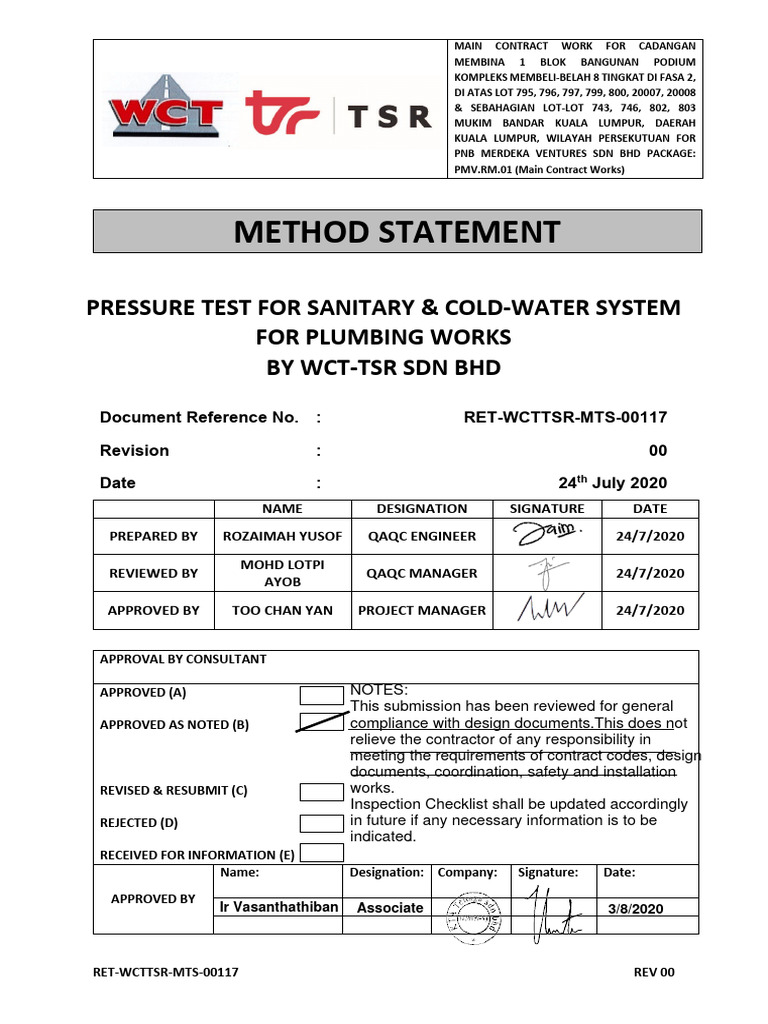 RET-WCTTSR-MTS-00117 Pressure Test For Sanitary & Cold Water System ...