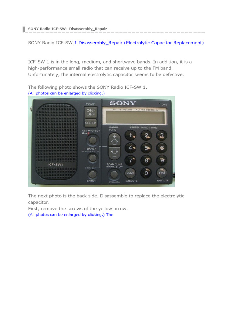 SONY Radio ICF-SW1 Disassembly - Repair | PDF | Capacitor | Physical Sciences