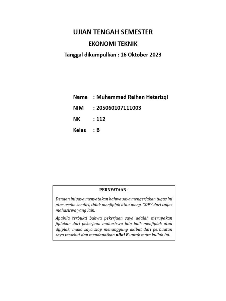 UTS Ekotek - M. Raihan Hetarizqi - 205060107111003 | PDF | Bisnis ...