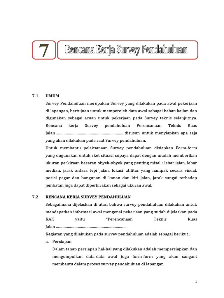 07 Bab 7 Rencana Kerja Survey Pendahuluan + | PDF
