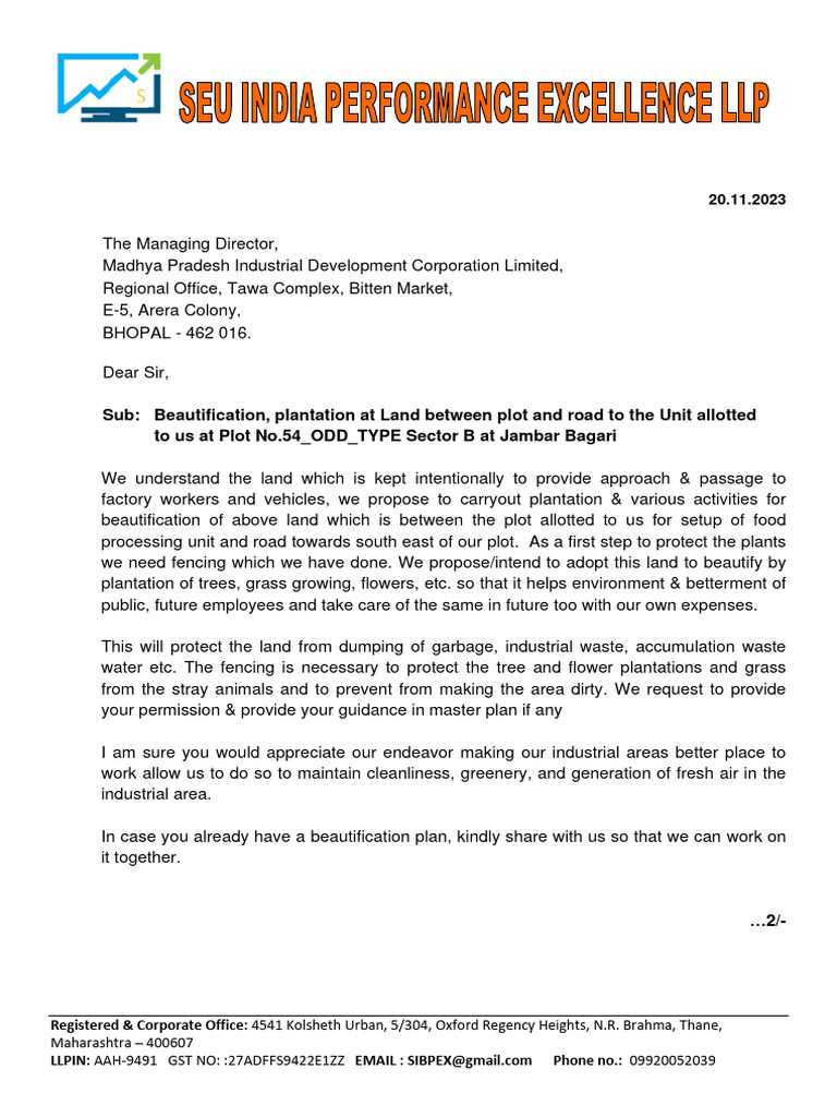 Letter To MPIDC For Extended Fencing - 20.11.2023R1 | PDF | Economies