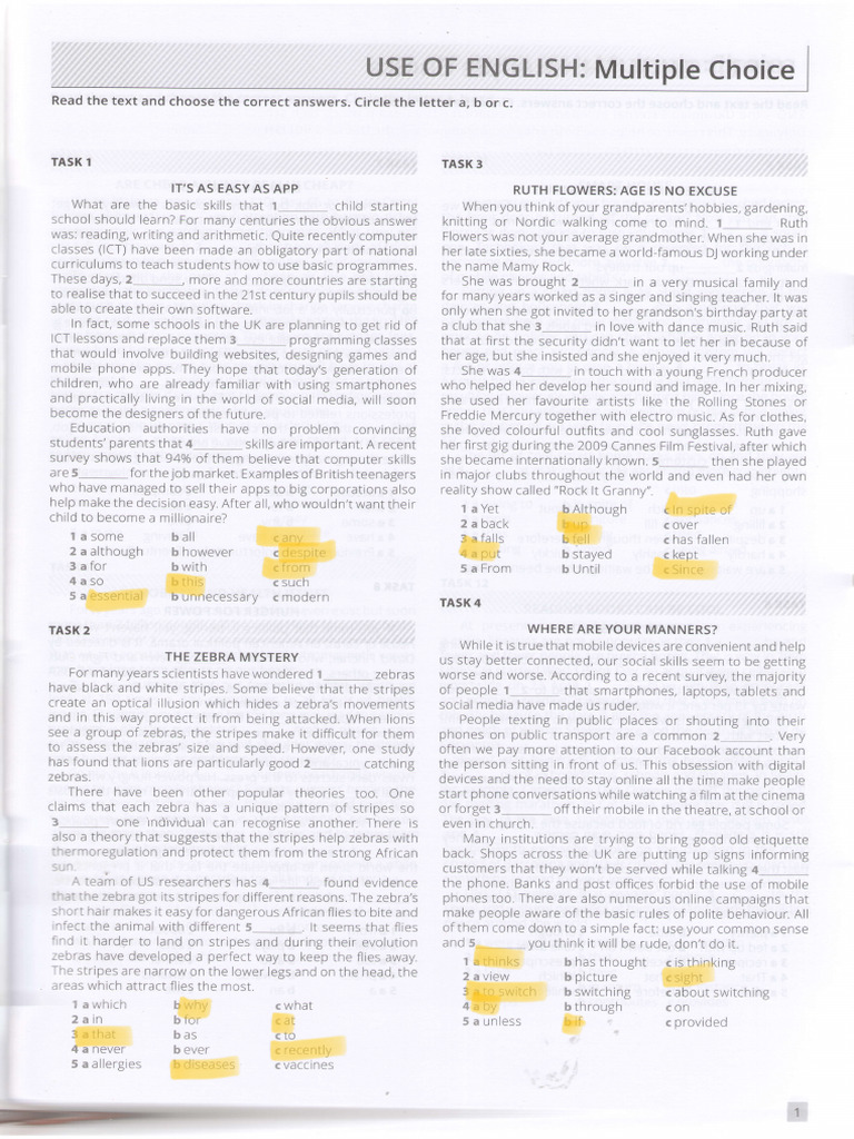 Multiple: of English: Choice | PDF | Zebra