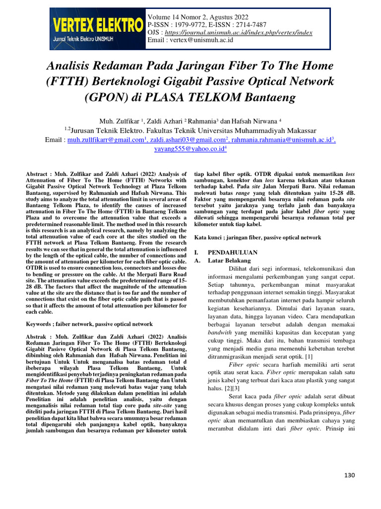 Analisis Redaman Pada Jaringan Fiber To The Home-FTTH | PDF | Serat Ke ...