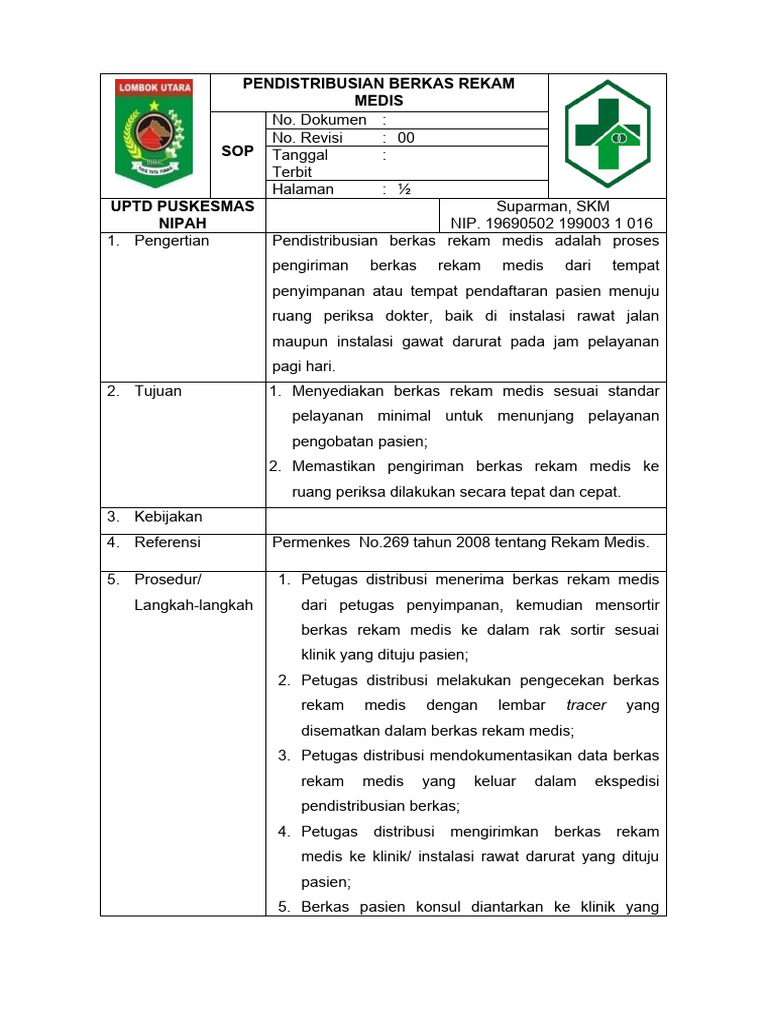 Sop Pendistribusian Berkas Rekam Medis | PDF