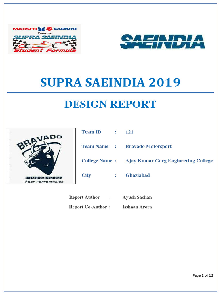 Supra 2019 Final Design Report | Download Free PDF | Steering | Brake