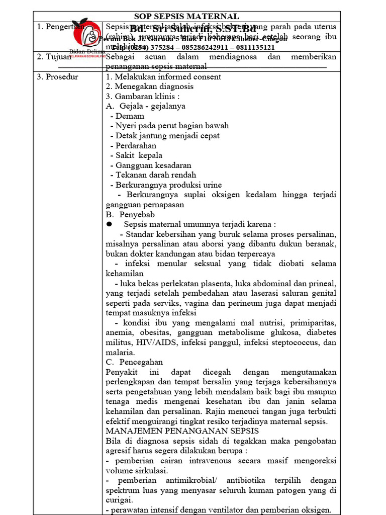 Sop Sepsis Maternal | PDF