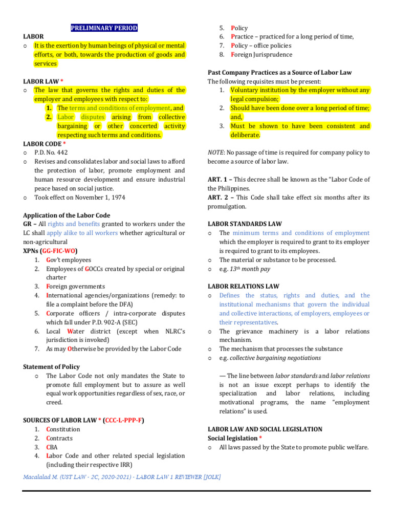 Labor Law Reviewer PDF Free | PDF | Employment | Labour Law