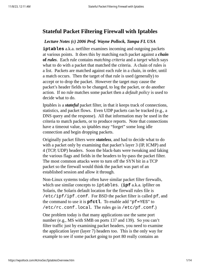 Stateful Packet Filtering Firewall With Iptables Pdf Proxy Server Port Computer Networking