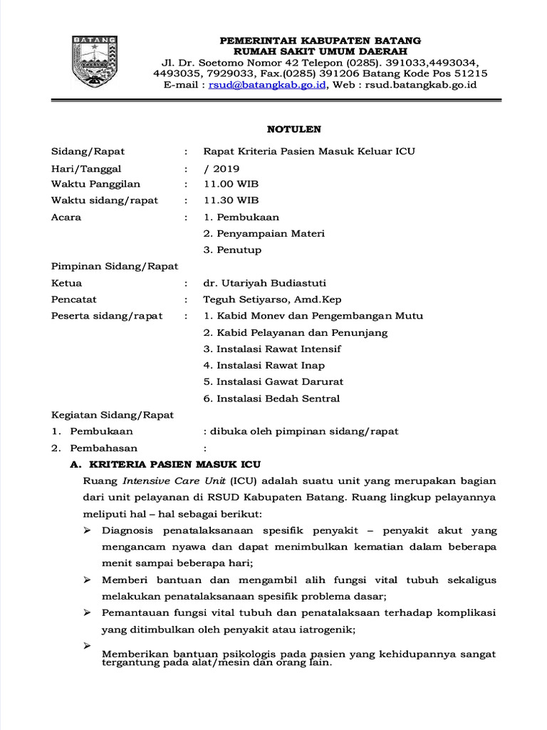 PDF Notulen Rapat Keluar Masuk Icu - Compress | PDF