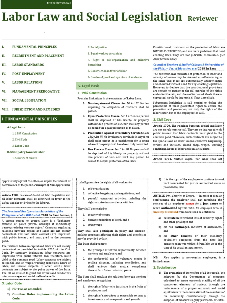 Labor Law and Social Legislation Review 2023 | PDF | Employment | Labor