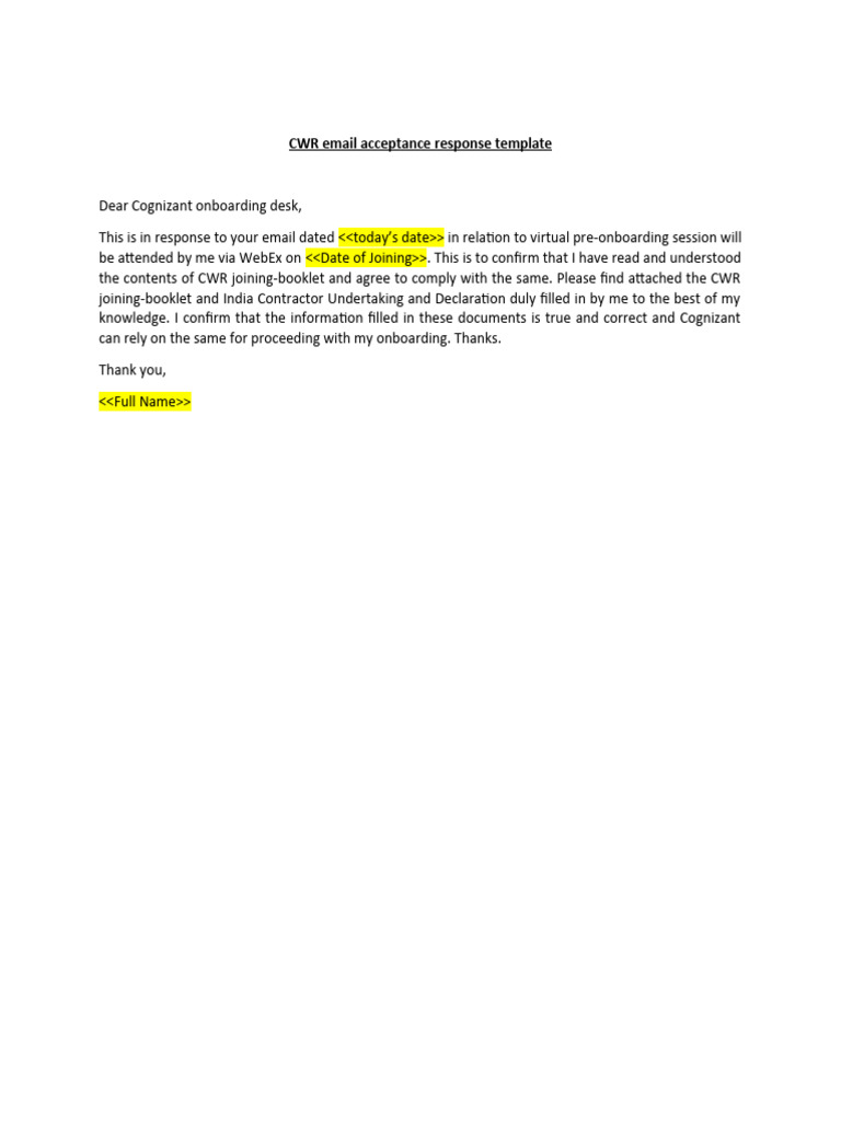 CWR Onboarding Confirmation Email | PDF