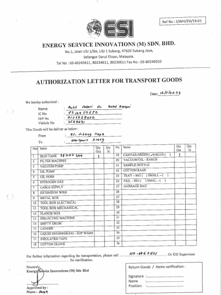 Letter For Transport Goods | PDF