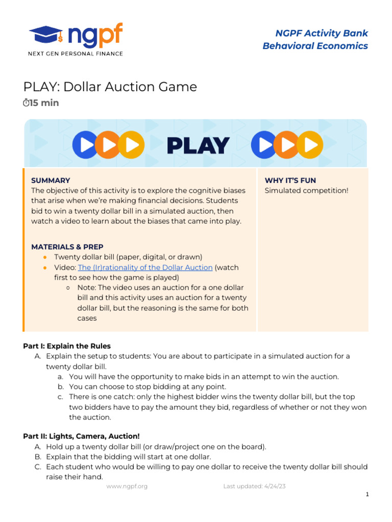 Dollar Auction Game: Cognitive Biases | PDF | Auction | Rationality