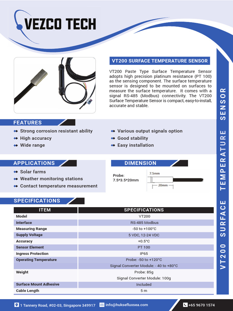 VT200 Surface Temperature Sensor | PDF | Sensor | Electrical Engineering