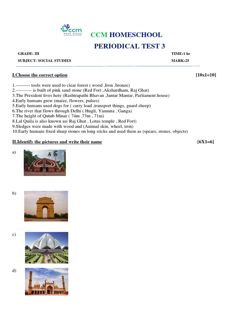 Grade 3 Social Studies Question Paper PT3 | PDF