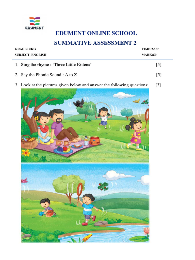 Ukg English Term 2 Question Paper | PDF