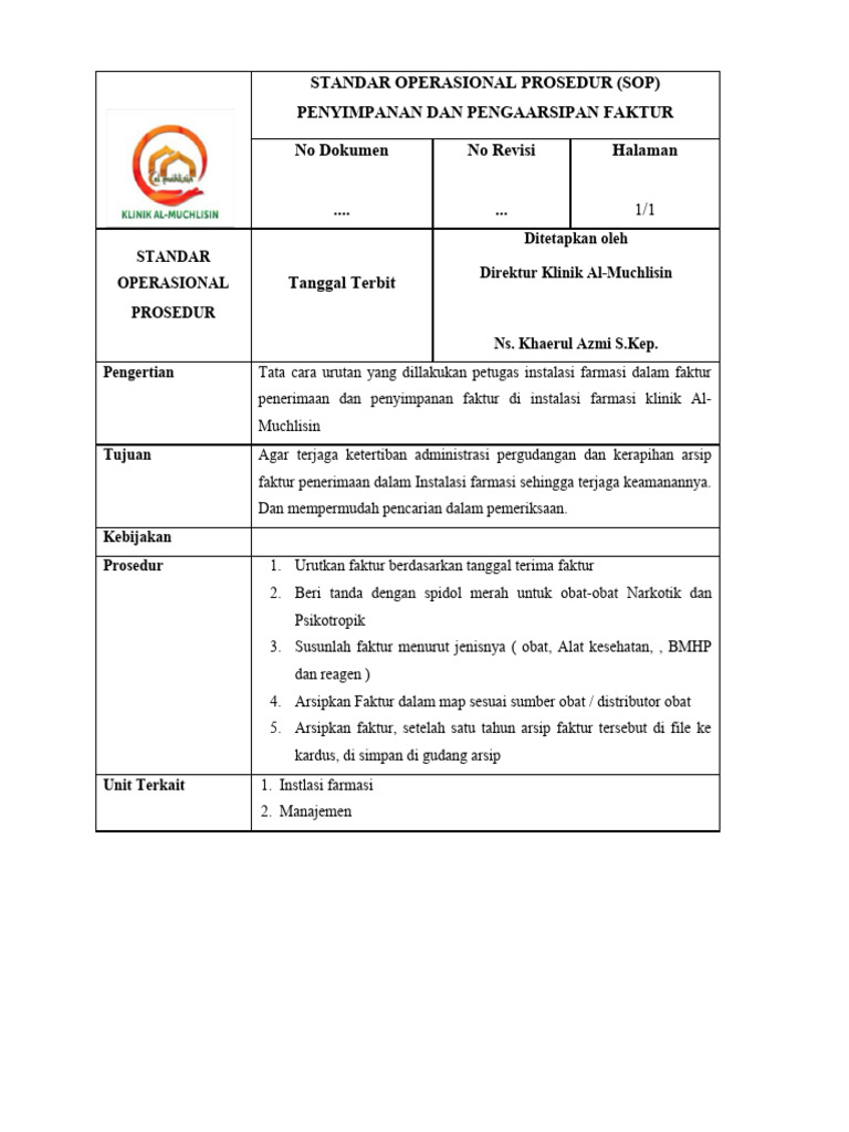 SOP PENGARSIPAN FAKTUR (Lampiran 1) | PDF | Sains & Matematika