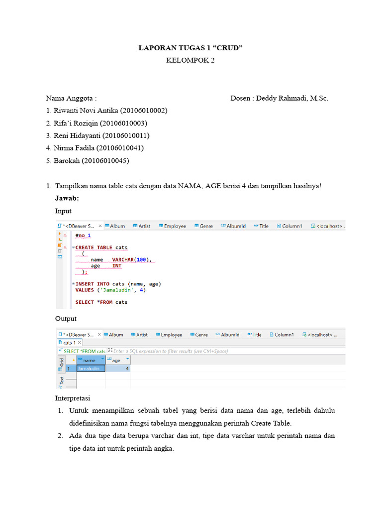 Kelompok 2 LAPORAN TUGAS 1 "CRUD" | PDF