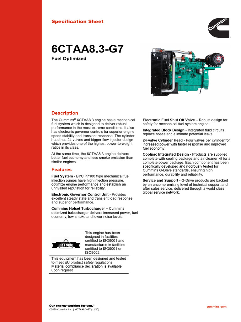 6CTAA8.3-G7: Fuel Optimized | PDF | Engines | Mechanical Engineering