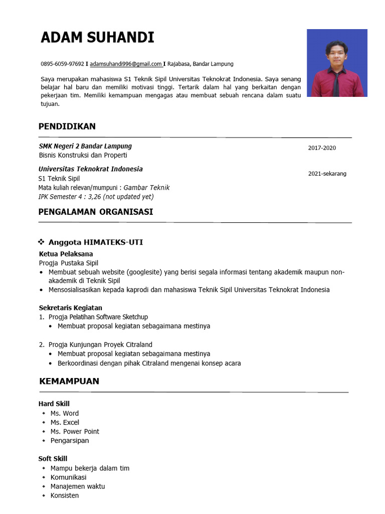 CV Adam | PDF | Karier & Perkembangan | Seni