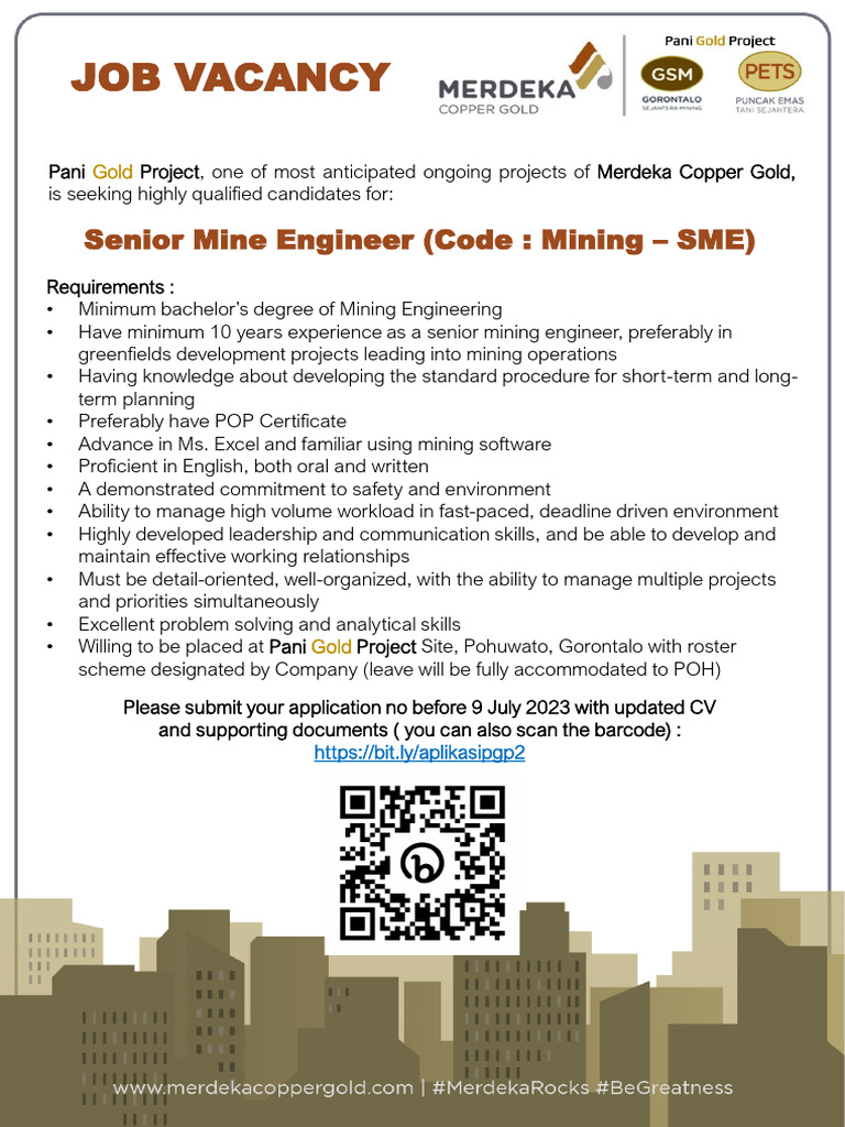 Senior Mine Engineer Job at Pani Gold Project | PDF