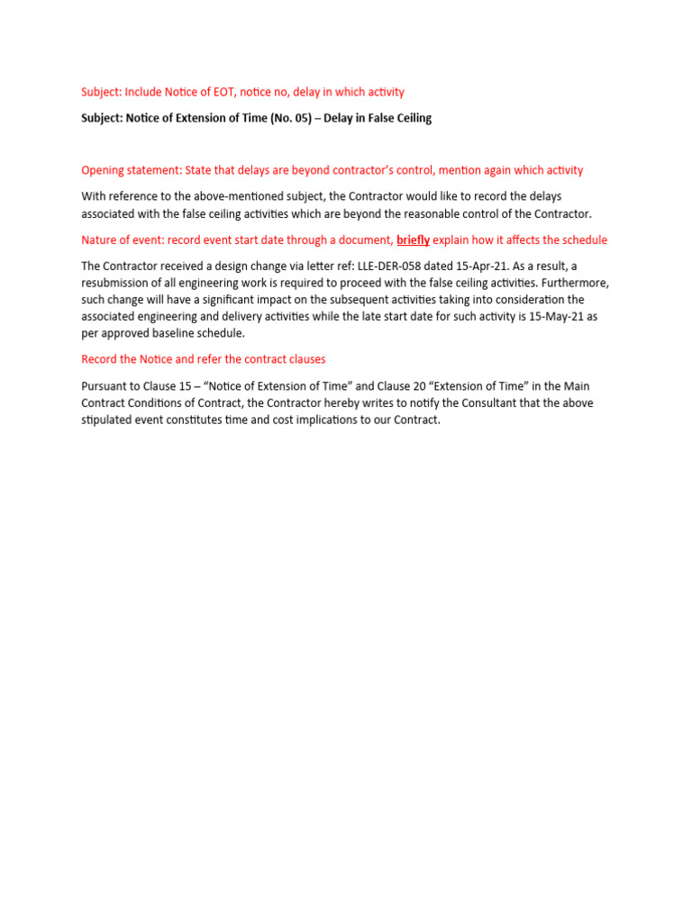 Notice of EOT Template | PDF