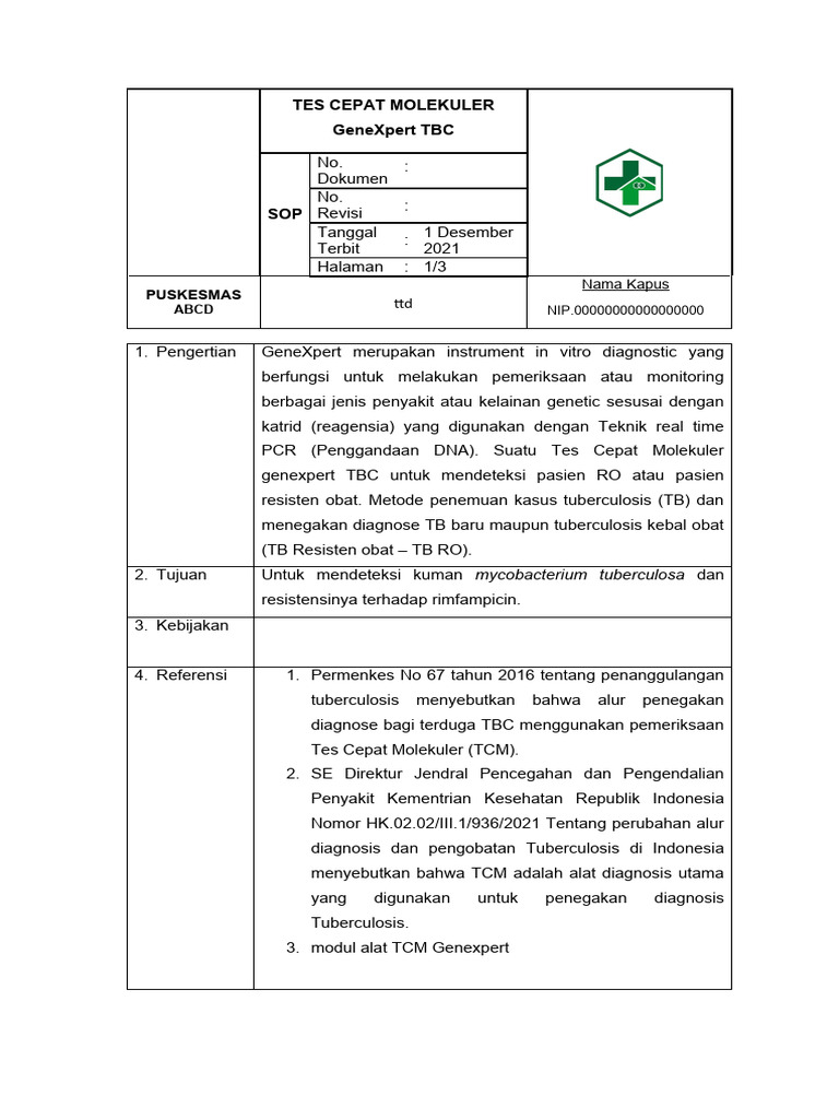 SOP Pemeriksaan TCM S | PDF