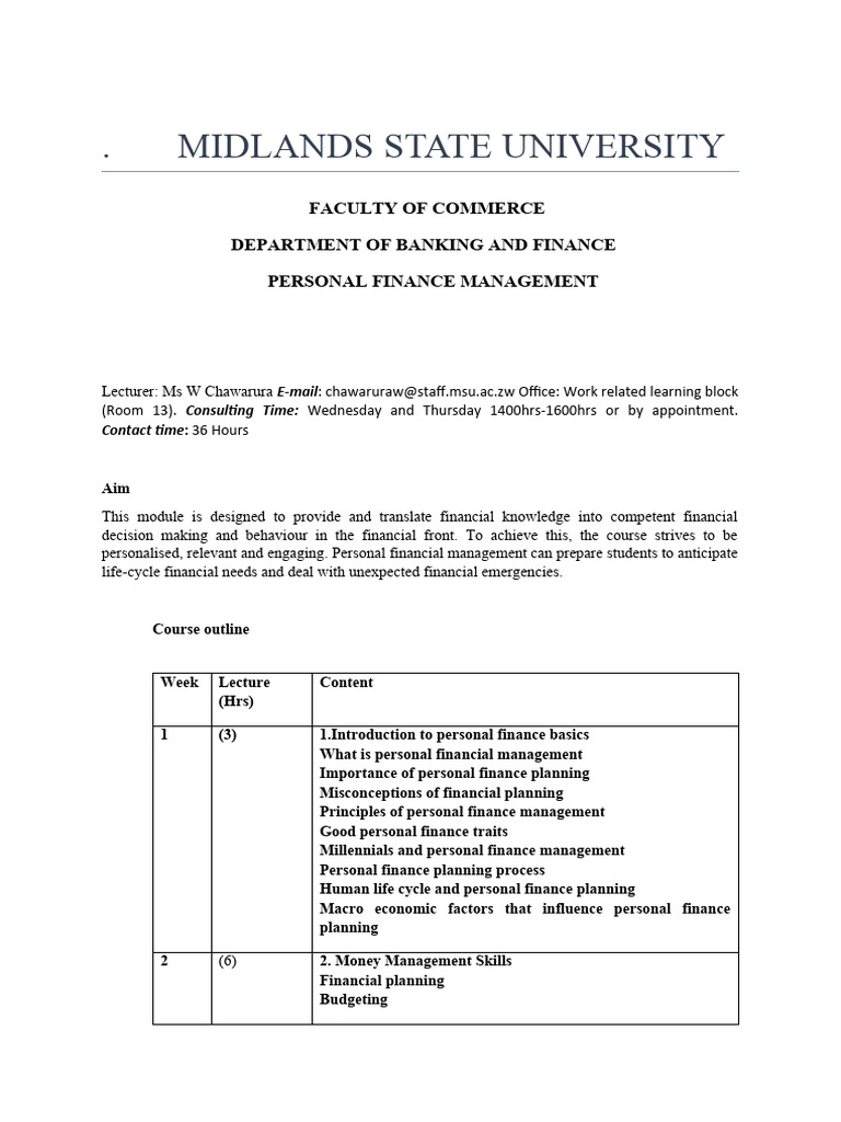 Personal Finance Management Course Overview | PDF | Credit | Finance ...