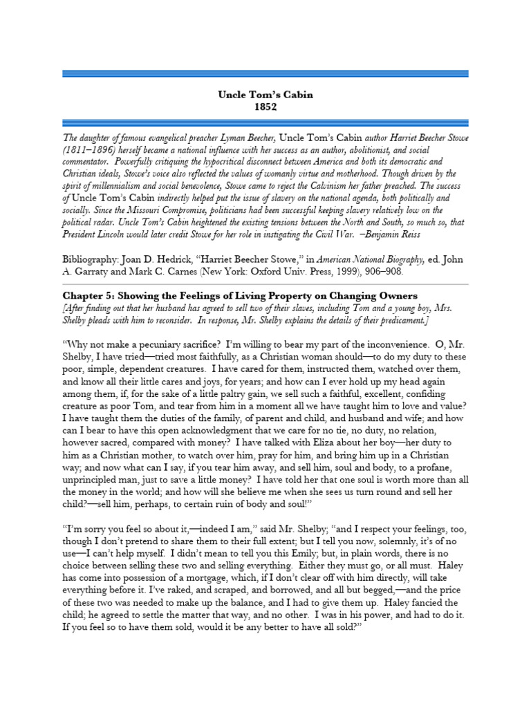 Uncle Tom Cabin | PDF | Harriet Beecher Stowe | Uncle Tom's Cabin