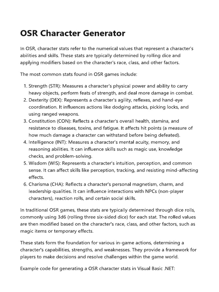 OSR Character Generator | PDF