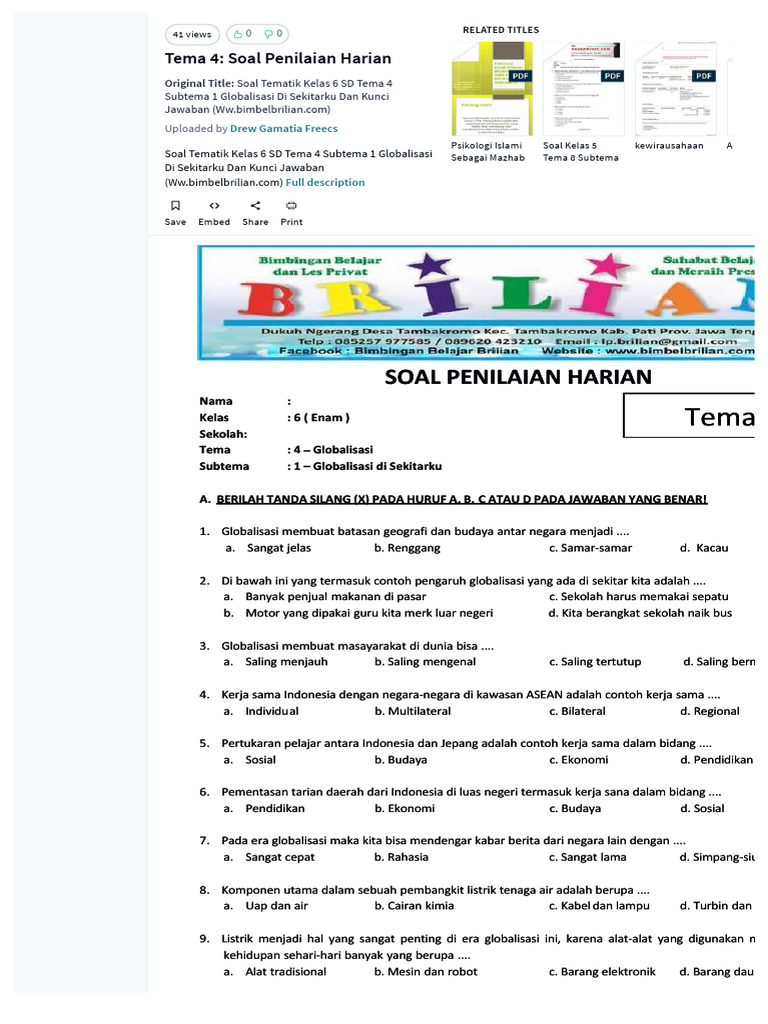 PDF Tema 4 Soal Penilaian Harian - Compress | PDF