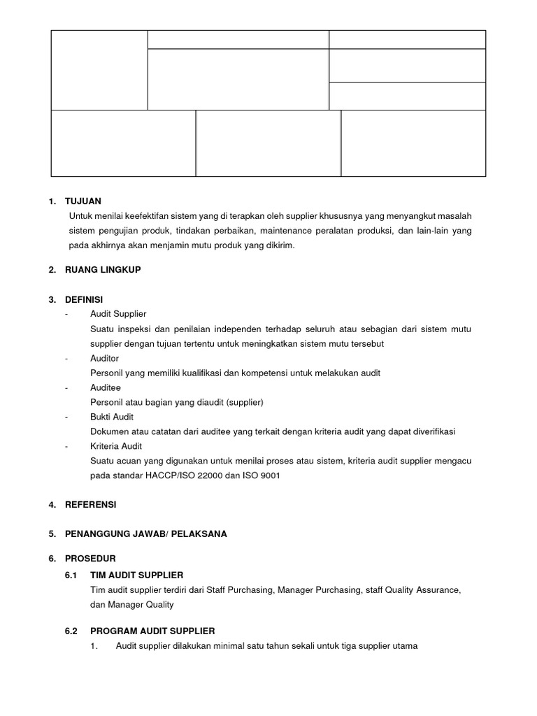 Audit Supplier Untuk Mutu Produk Optimal Pdf